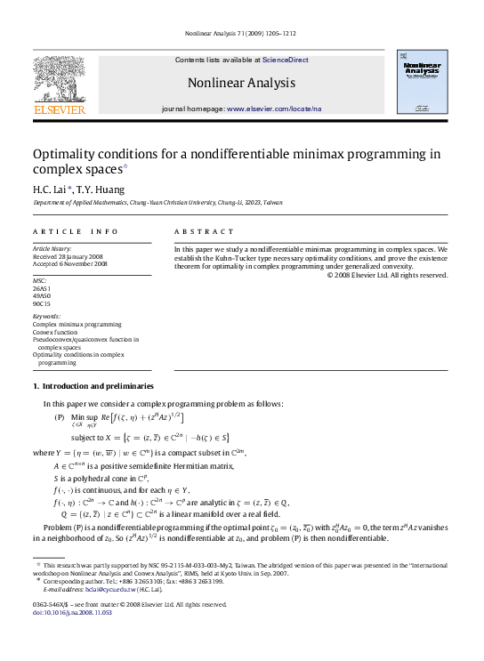 (PDF) Optimality conditions for nondifferentiable convex semi-infinite programming