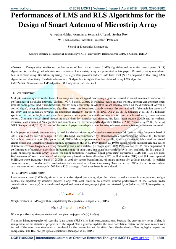(PDF) Comparative Analysis of LMS and RLS Algorithms in Smart Antennas