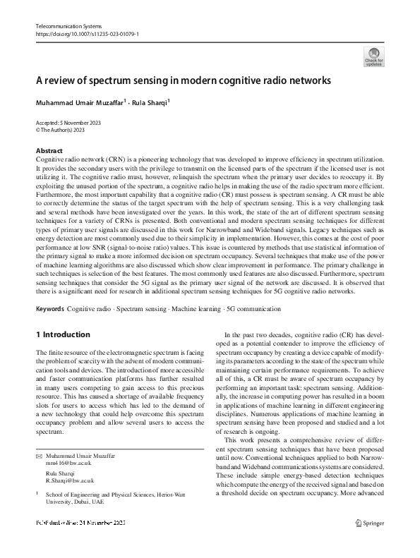 (PDF) A review of spectrum sensing in modern cognitive radio networks