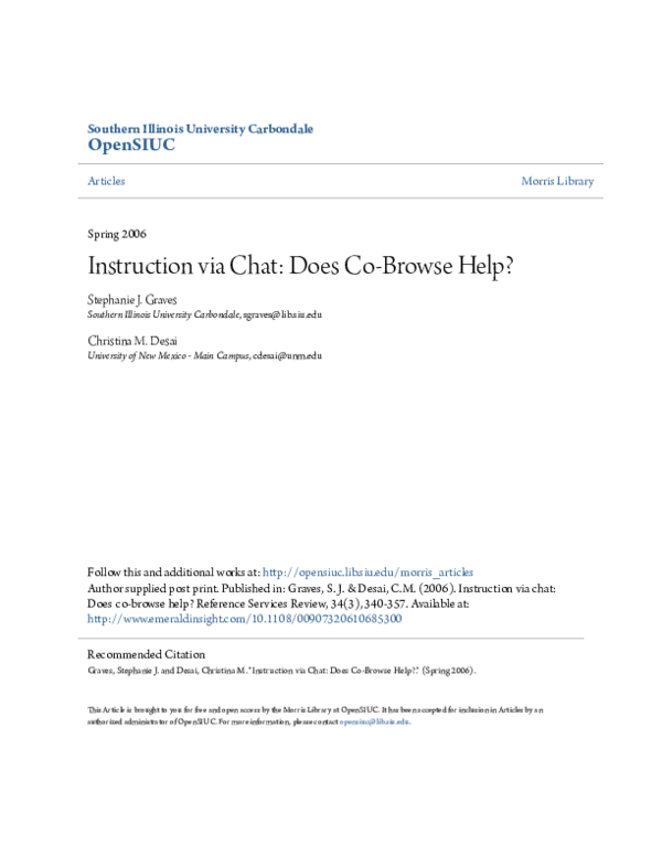 (PDF) Instruction via chat reference: does co‐browse help?