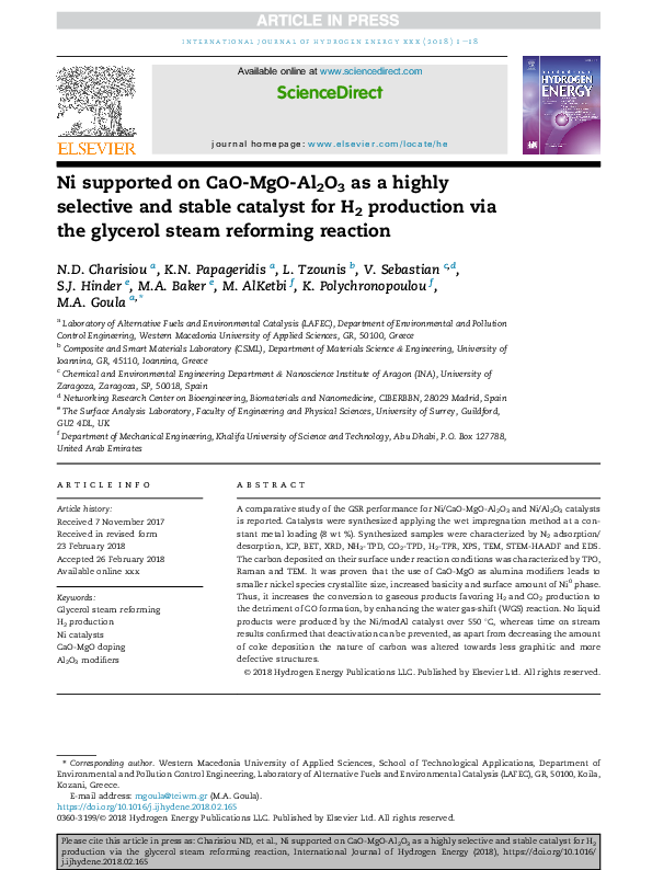 (PDF) Ni supported on CaO-MgO-Al2O3 as a highly selective and stable ...