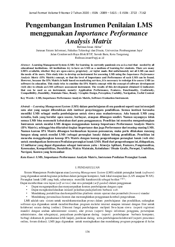 (PDF) Pengembangan Instrumen Penilaian LMS menggunakan Importance Performance Analysis Matrix