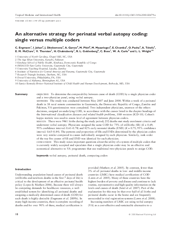(PDF) An alternative strategy for perinatal verbal autopsy coding ...