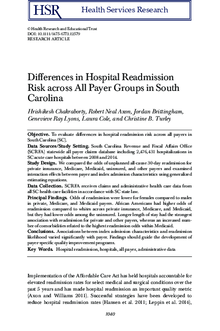 (PDF) Differences in Hospital Readmission Risk across All Payer Groups ...
