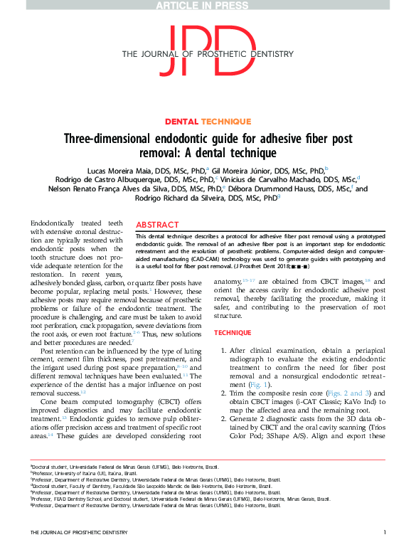 (PDF) Three-dimensional endodontic guide for adhesive fiber post ...