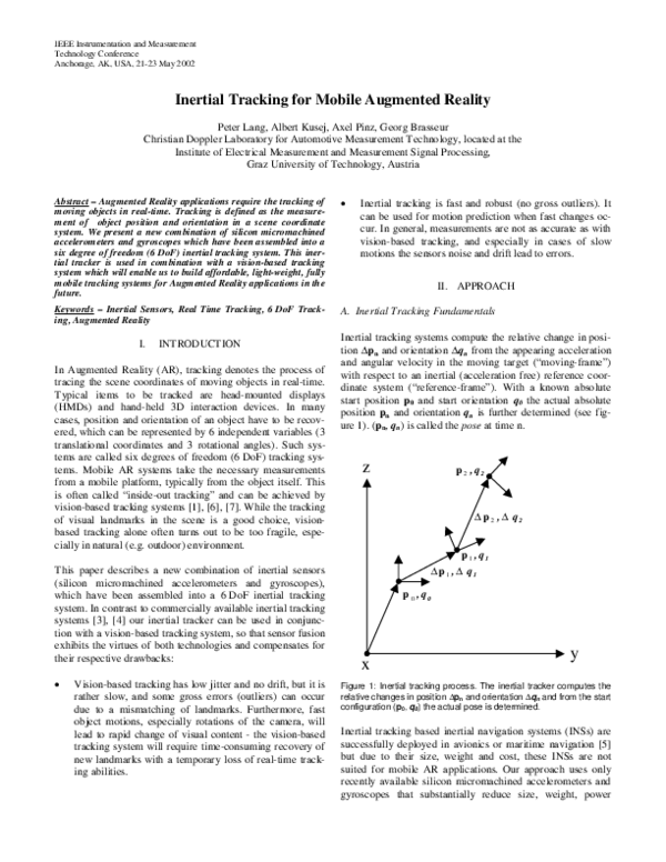 (PDF) Inertial tracking for mobile augmented reality