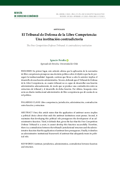(PDF) El Tribunal de Defensa de la Libre Competencia: Una institución contradictoria The Free ...