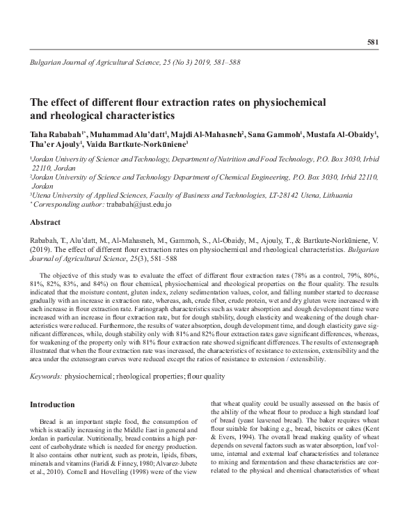 (PDF) The effect of different flour extraction rates on physiochemical ...