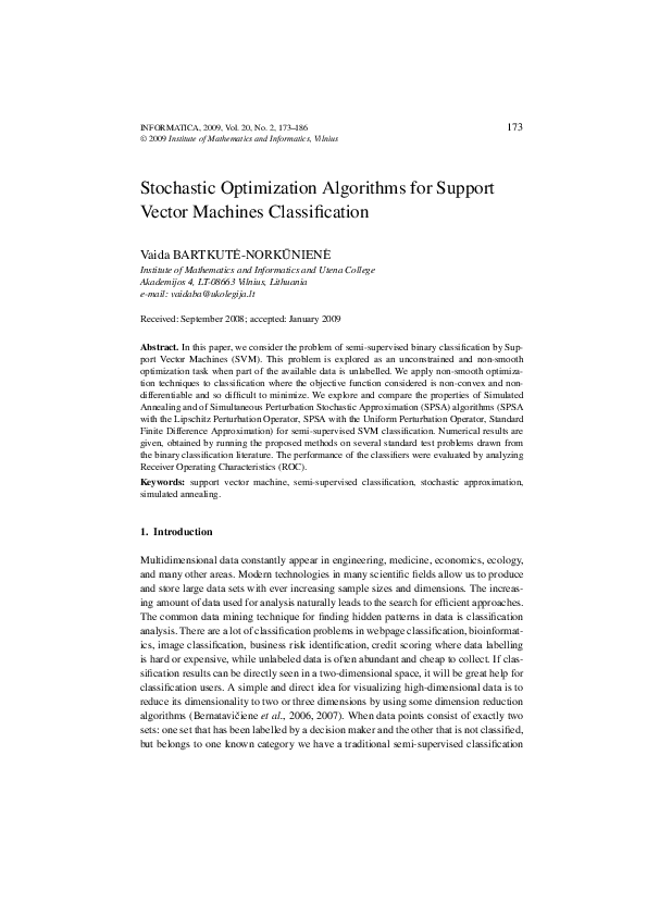 (PDF) Stochastic Optimization Algorithms for Support Vector Machines Classification