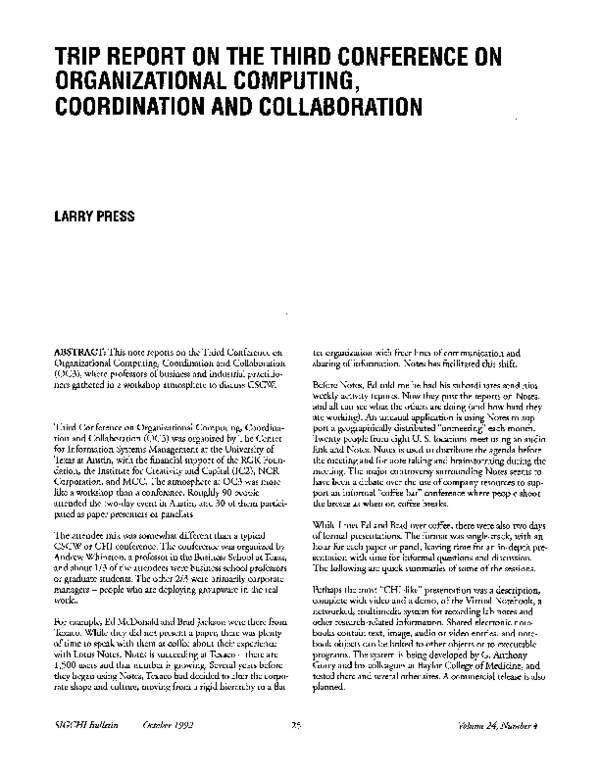 (PDF) Trip Report on the Third Conference on Organizational Computing ...