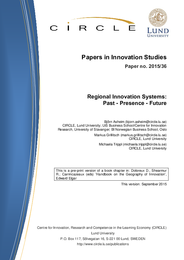 (PDF) Regional innovation systems: past – present – future