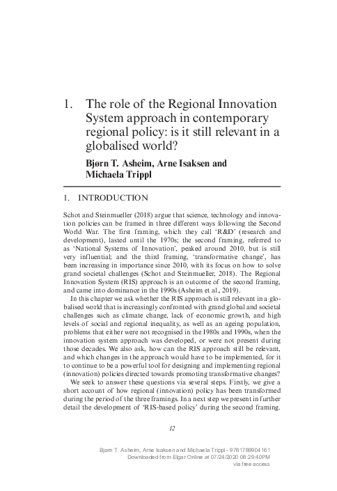 (PDF) The role of the Regional Innovation System approach in contemporary regional policy: is it ...