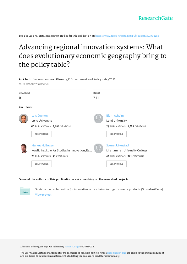 (PDF) Advancing regional innovation systems: What does evolutionary ...