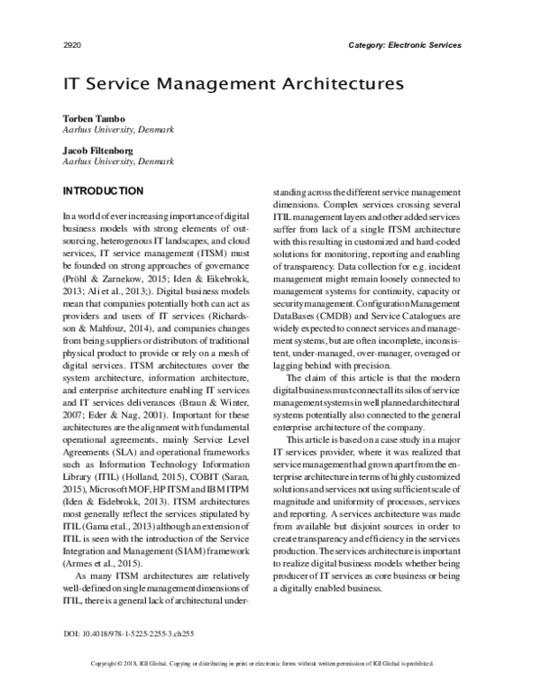 (PDF) IT Service Management Architectures
