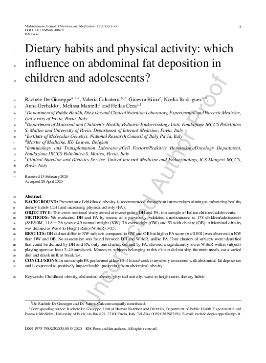 (PDF) Dietary habits and physical activity: Which influence on ...