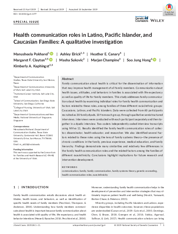 (PDF) Health communication roles in Latino, Pacific Islander, and ...