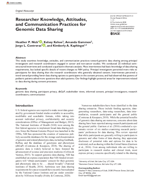 (PDF) Researcher Knowledge, Attitudes, and Communication Practices for ...