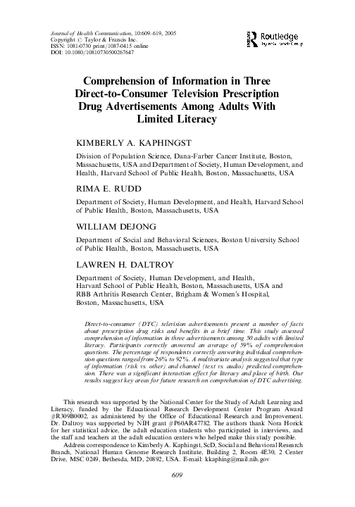 (PDF) Comprehension of Information in Three Direct-to-Consumer ...