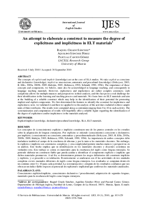 (PDF) An attempt to elaborate a construct to measure the degree of explicitness and implicitness ...