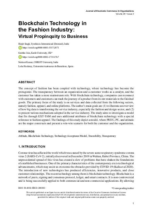 (PDF) Blockchain Technology in the Fashion Industry