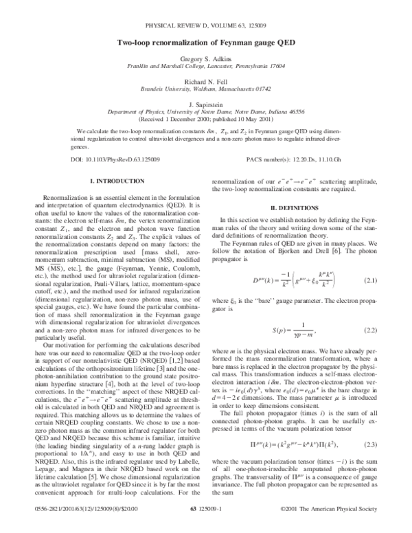Pdf Two Loop Renormalization Of Feynman Gauge Qed Richard Fell