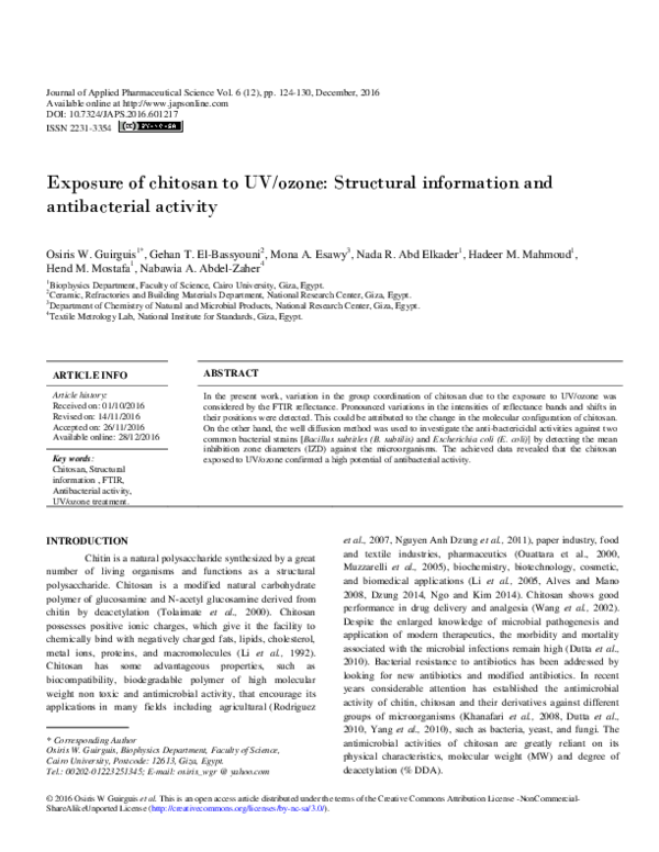 (PDF) Exposure of chitosan to UV/ozone: Structural information and antibacterial activity