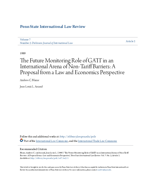 (PDF) The Future Monitoring Role of GATT in an International Arena of ...