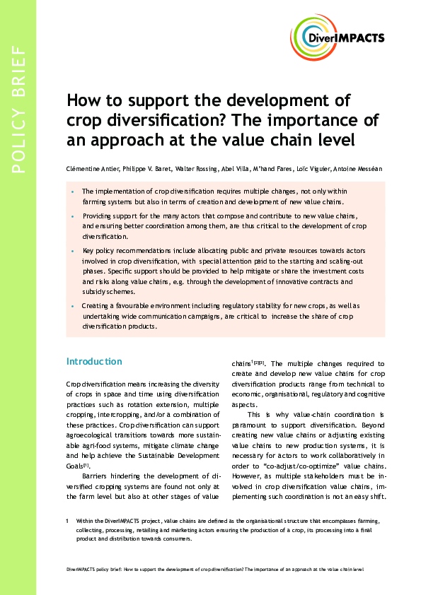 (PDF) How to support the development of crop diversification? The ...