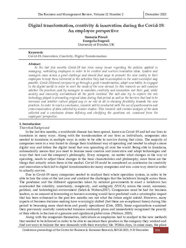 (PDF) Digital transformation, creativity innovation during the Covid-19 ...