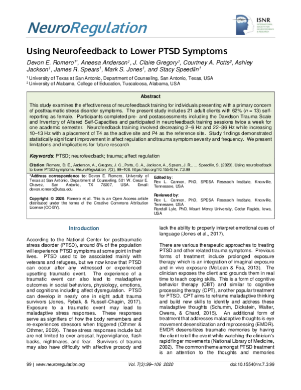 (PDF) Using Neurofeedback to Lower PTSD Symptoms