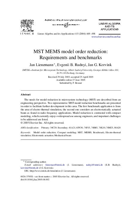 (PDF) MST MEMS model order reduction: Requirements and benchmarks | Jan Lienemann - Academia.edu