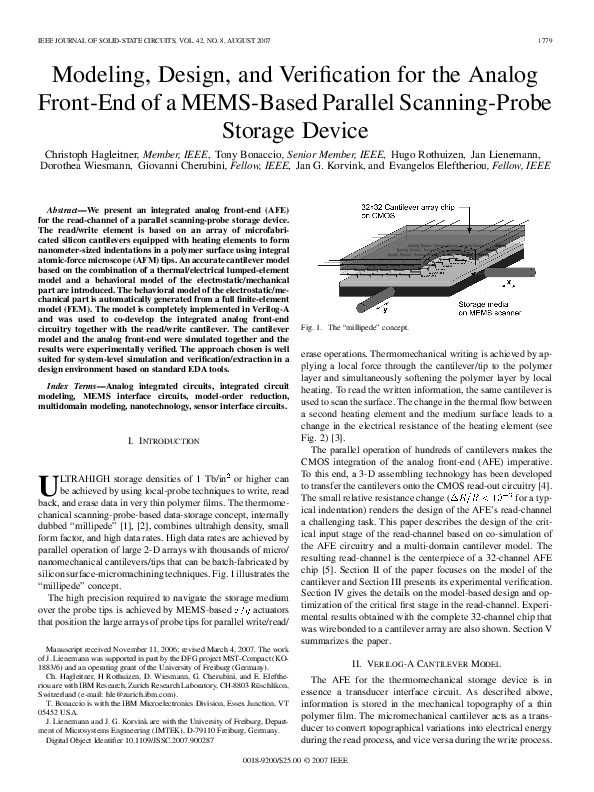 (PDF) Modeling, Design, and Verification for the Analog Front-end of a MEMS-based Parallel ...