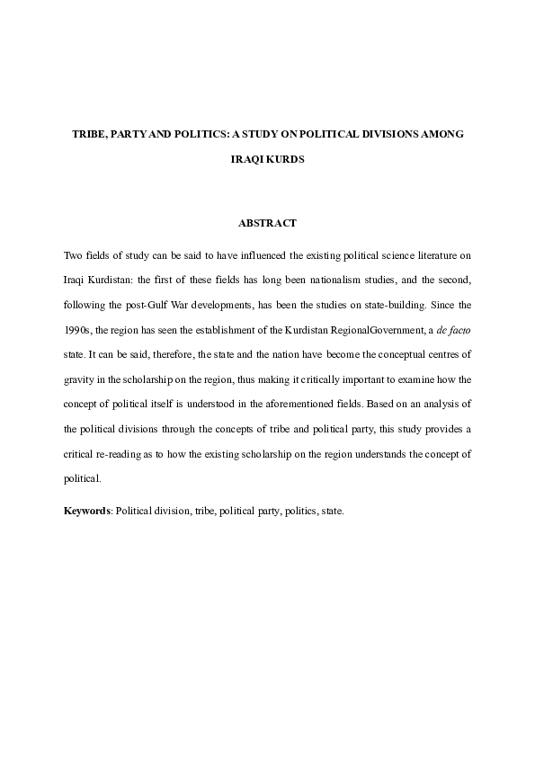 (PDF) TRIBE, PARTY AND POLITICS: A STUDY ON POLITICAL DIVISIONS AMONG ...