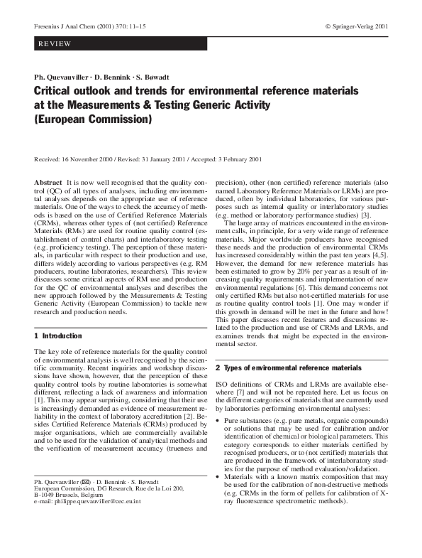 (PDF) Critical outlook and trends for environmental reference materials ...