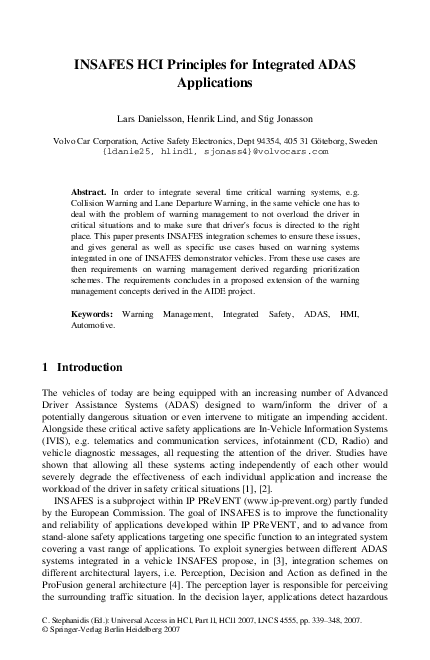 (PDF) INSAFES HCI Principles for Integrated ADAS Applications | Henrik Lind - Academia.edu