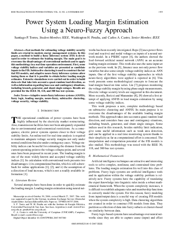 (PDF) Power System Loading Margin Estimation Using a Neuro-Fuzzy Approach
