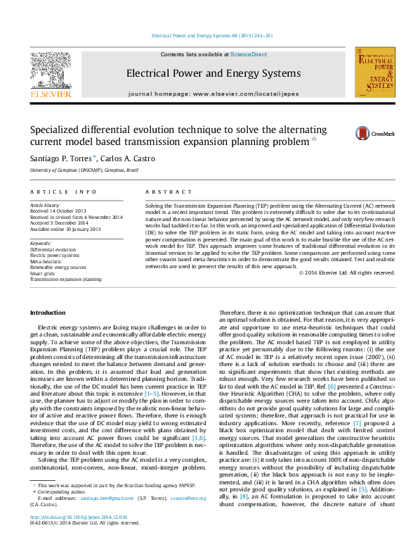 (PDF) Specialized differential evolution technique to solve the alternating current model based ...