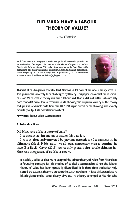 (PDF) Did Marx Have a Labour Theory of Value?