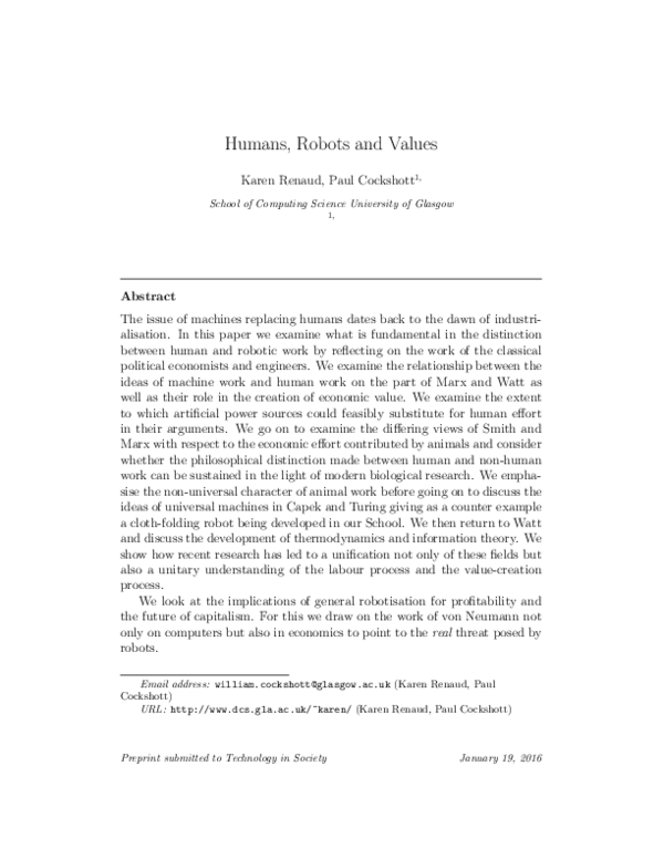 (PDF) Humans, robots and values