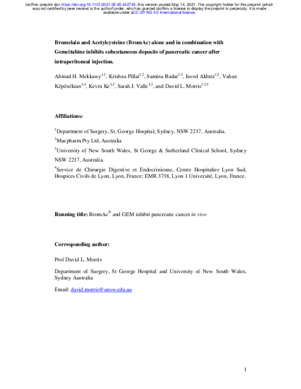 (PDF) Bromelain and Acetylcysteine (BromAc) alone and in combination with Gemcitabine inhibits ...