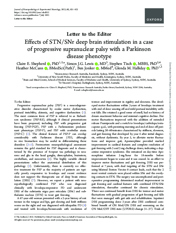(PDF) Effects of STN/SNr deep brain stimulation in a case of ...
