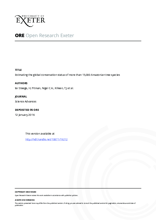 (PDF) Estimating the global conservation status of more than 15,000 ...