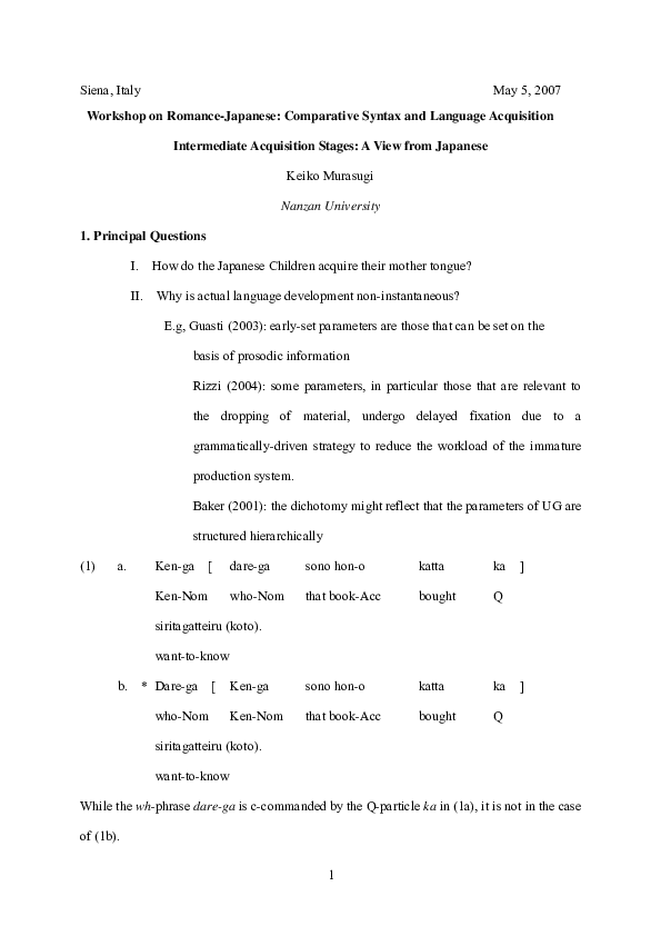 Pdf Workshop On Romance Japanese Comparative Syntax And Language Acquisition Intermediate