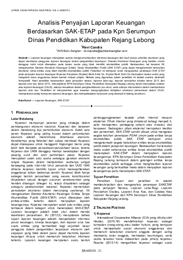 (PDF) Analisis Penyajian Laporan Keuangan Berdasarkan SAK-ETAP pada Kpn Serumpun Dinas ...