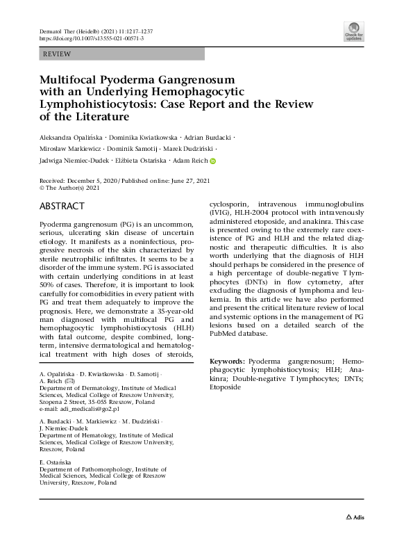 (PDF) Multifocal Pyoderma Gangrenosum with an Underlying Hemophagocytic ...