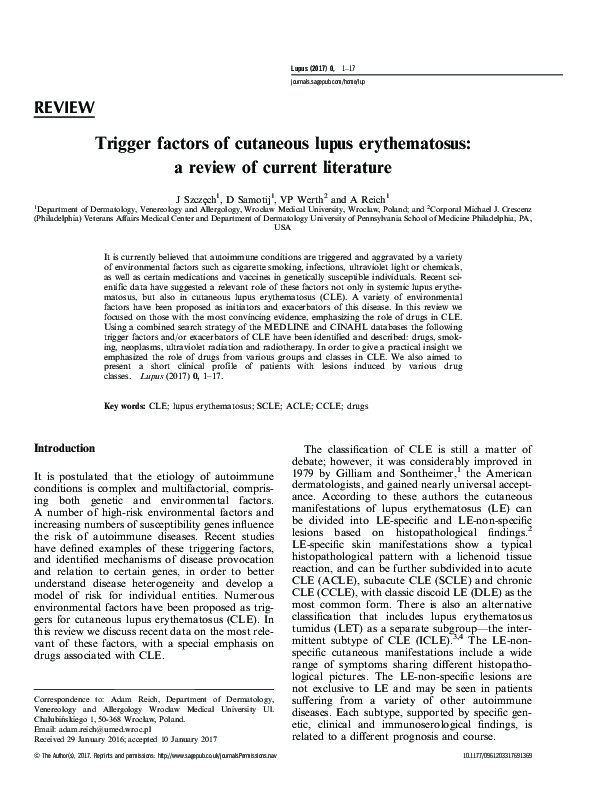 (PDF) Trigger factors of cutaneous lupus erythematosus: a review of current literature