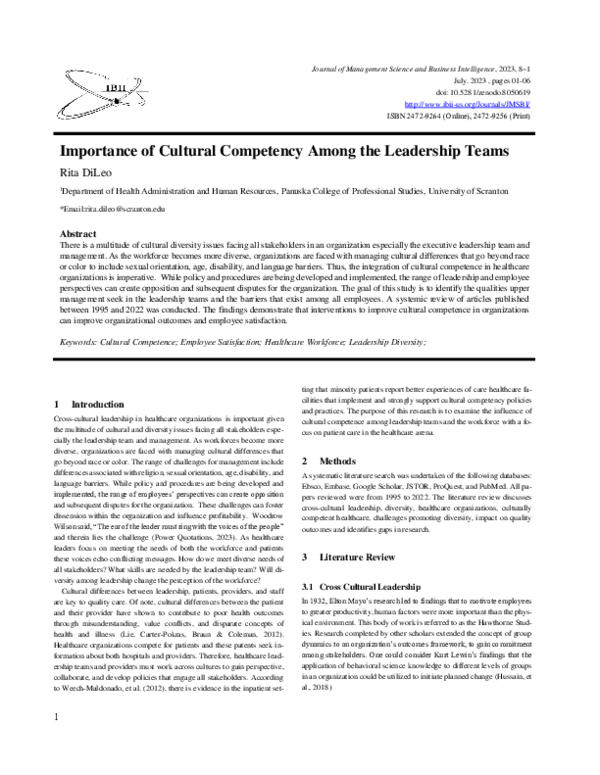 (PDF) Importance of Cultural Competency Among the Leadership Teams