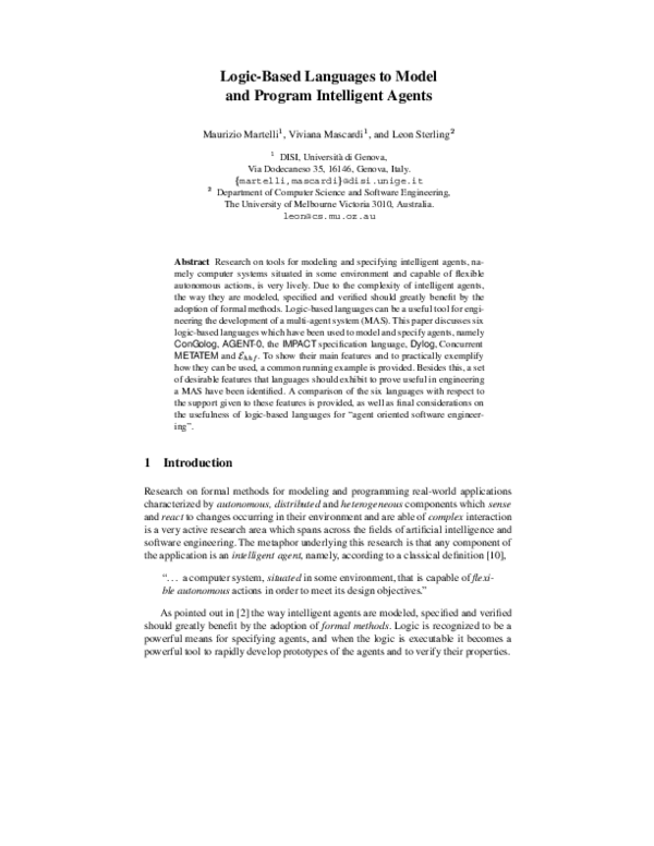 (PDF) Logic-based languages to model and program intelligent agents