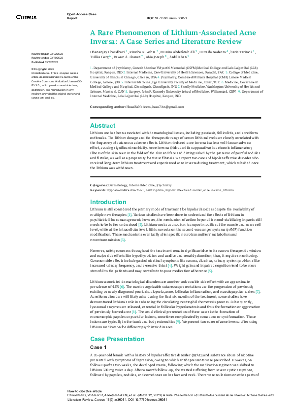 (PDF) A Rare Phenomenon of Lithium-Associated Acne Inversa: A Case ...