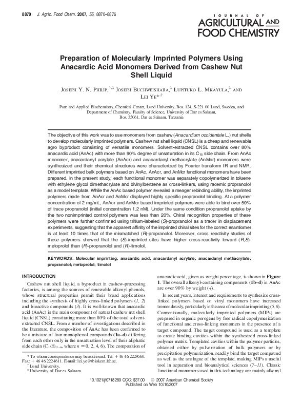 (PDF) Preparation of molecularly imprinted polymers for strychnine by precipitation ...